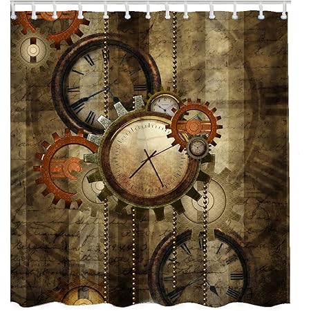 Amazon.com: ALAZA Retro Steampunk Clocks and Gears Shower Curtain ...