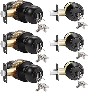 DECORITEN Keyed Entry Door Knob with Double Cylinder Deadbolt, Matte ...