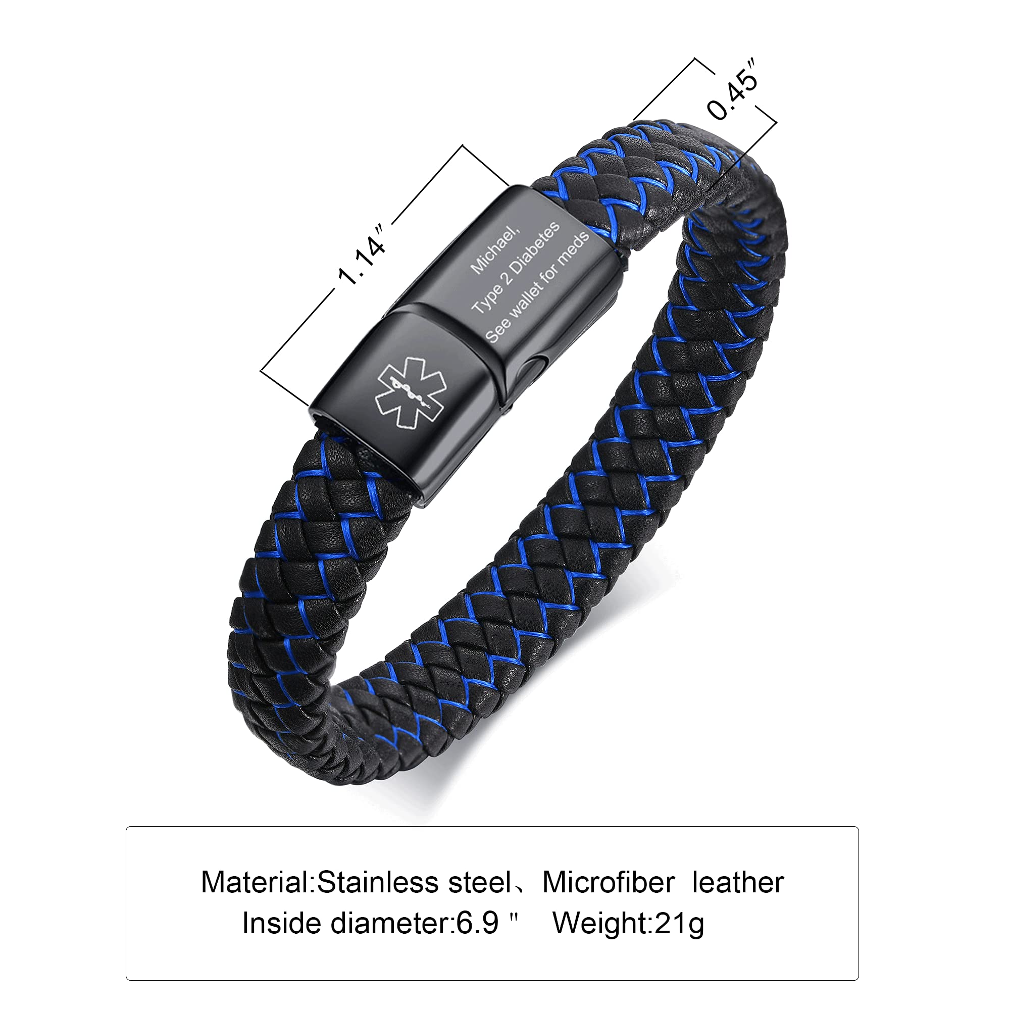Snapklik.com : VNOX Blue Braided Leather Medical Symbol Caduceus