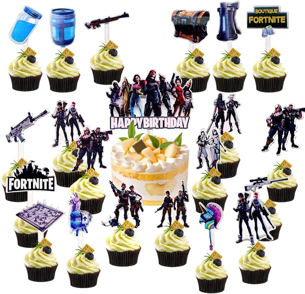 Hilloly Fortnite Cake Topper 21 Pieces Birthday Cake Topper Video ...