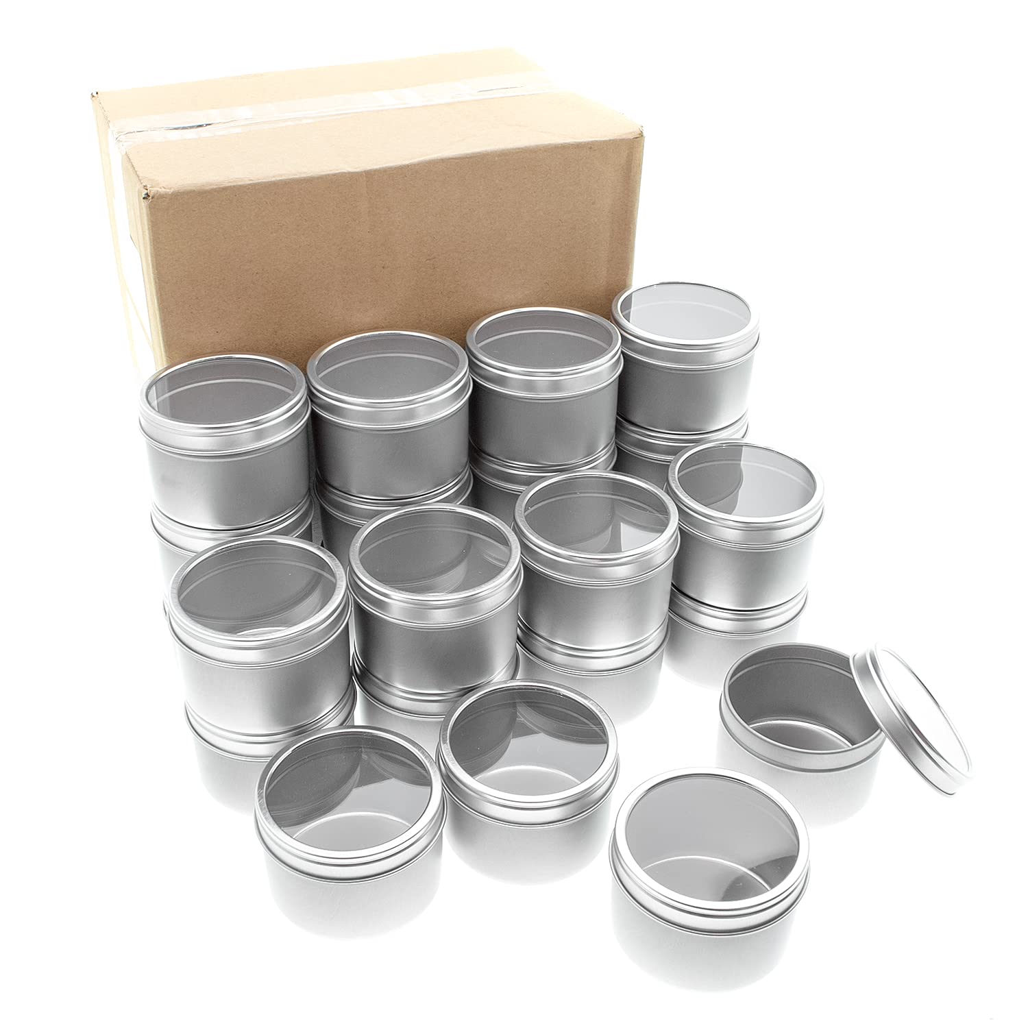 Buy Mimi Pack 24 Pack Tins 1 oz Deep Round Tins with Clear Window Lids ...