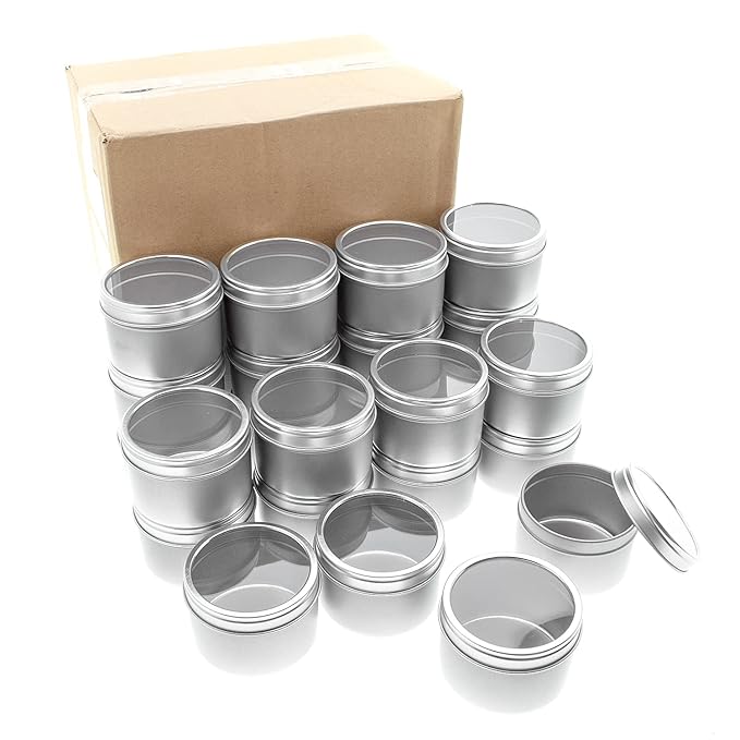 Buy Mimi Pack 24 Pack Tins 1 oz Deep Round Tins with Clear Window Lids ...