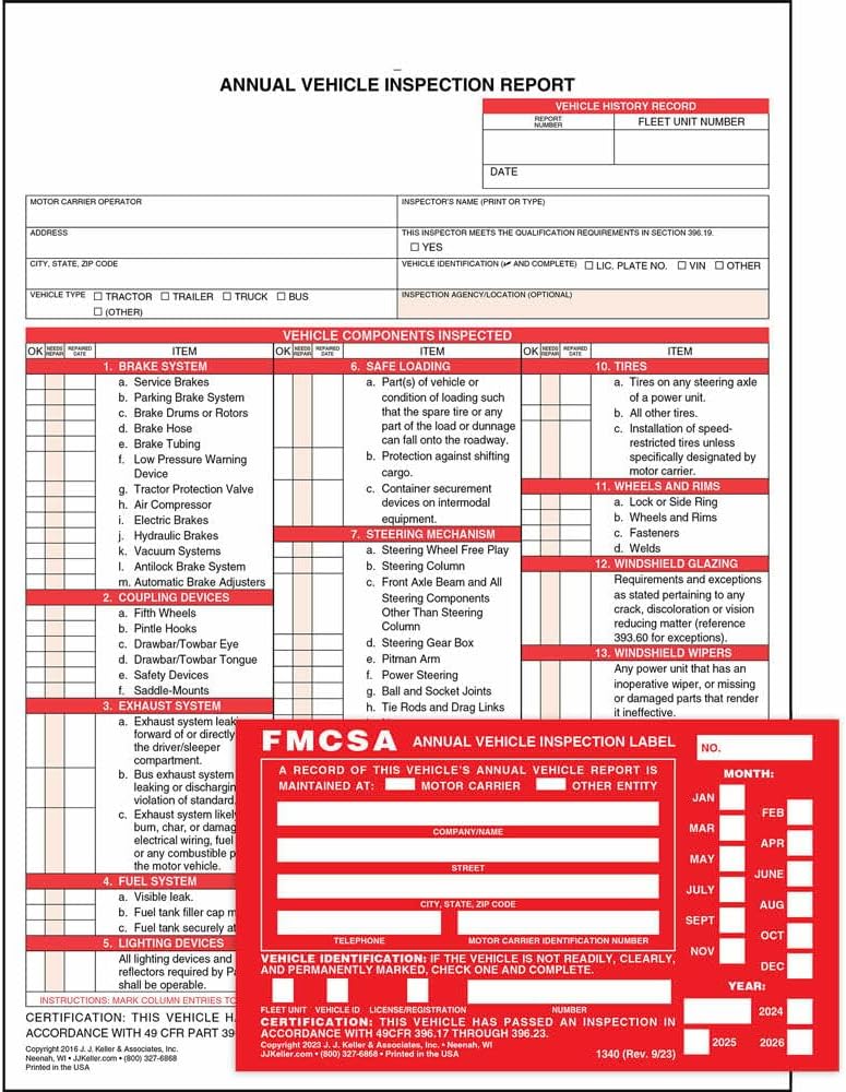 Amazon.com : J. J. Keller 20-Pack, Vinyl Annual Vehicle Inspection ...