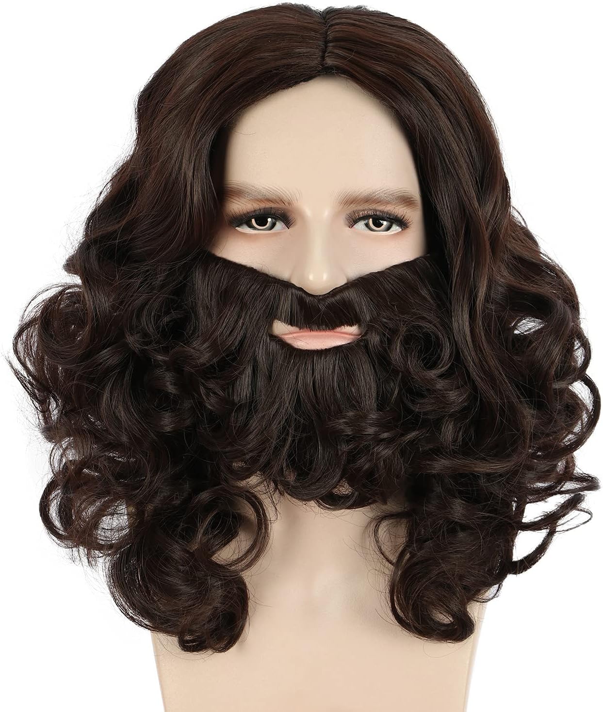 Amazon.com: karlery Men Long Curly Golden Brown Mustache Wig Halloween ...