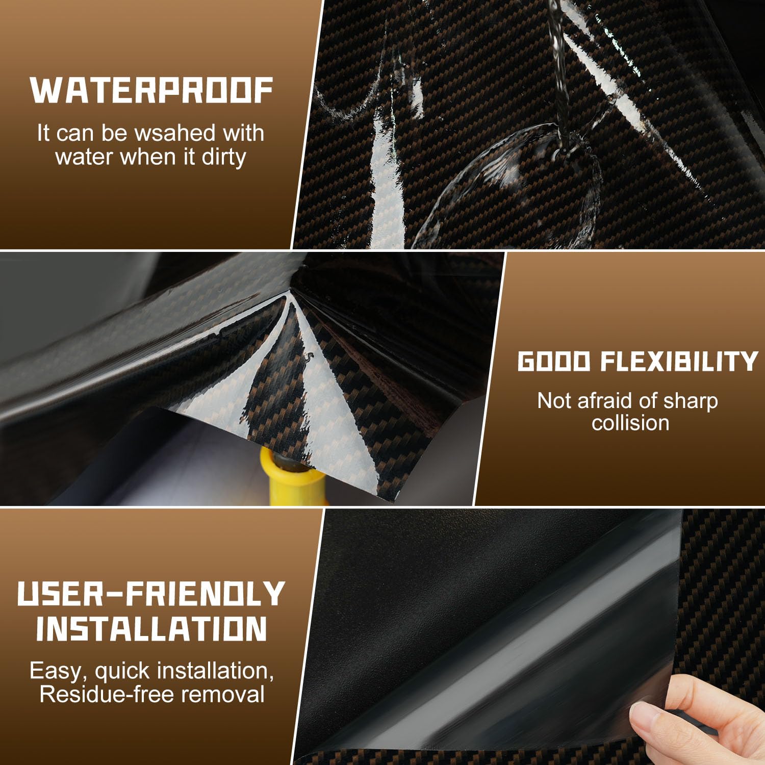 Snapklik.com : Jimwey Gloss Black+Gold Carbon Fiber Vinyl Wrap For Cars ...