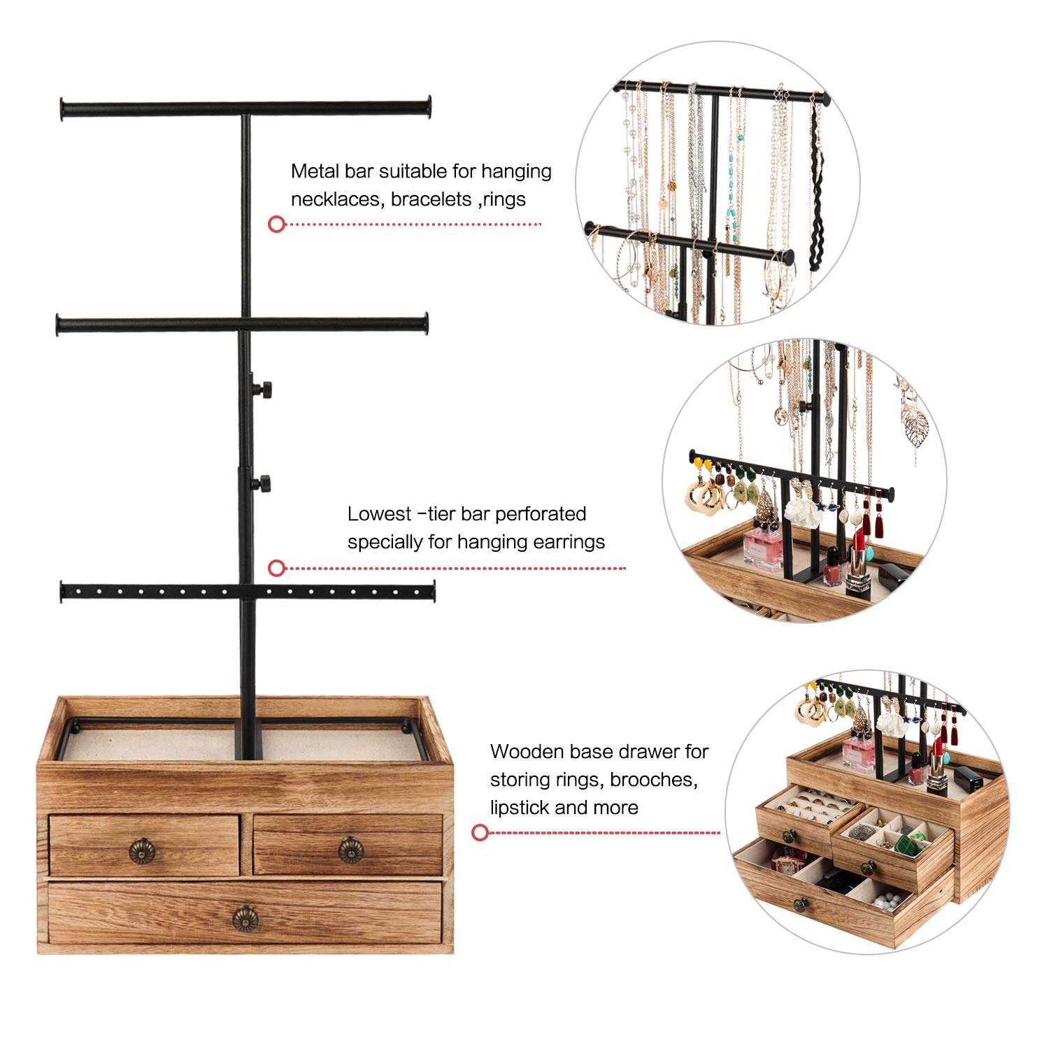 X-cosrack Jewelry Tree Stand Organizer 3 Tier Metal Jewelry Holder ...