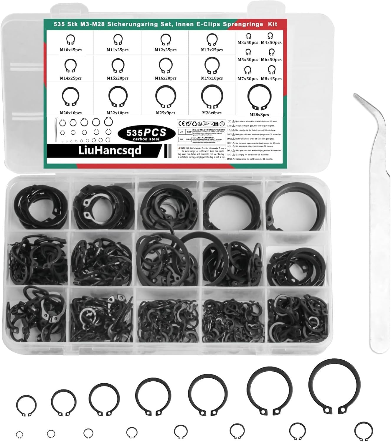 Snap Ring Set, 535 Pieces Circlips Set, Internal Outdoor E-Clips Snap ...