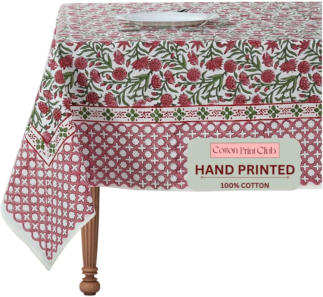 Amazon.com: CPC Tablecloth 100% Cotton 60x90 Inch Indian Block Print ...