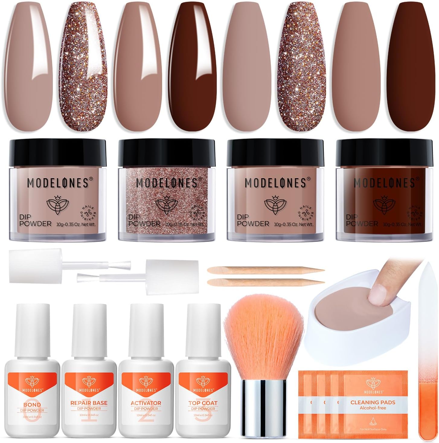 Amazon.com: Modelones Dip Powder Nail Kit, Pink Brown Beige 4 Colors ...