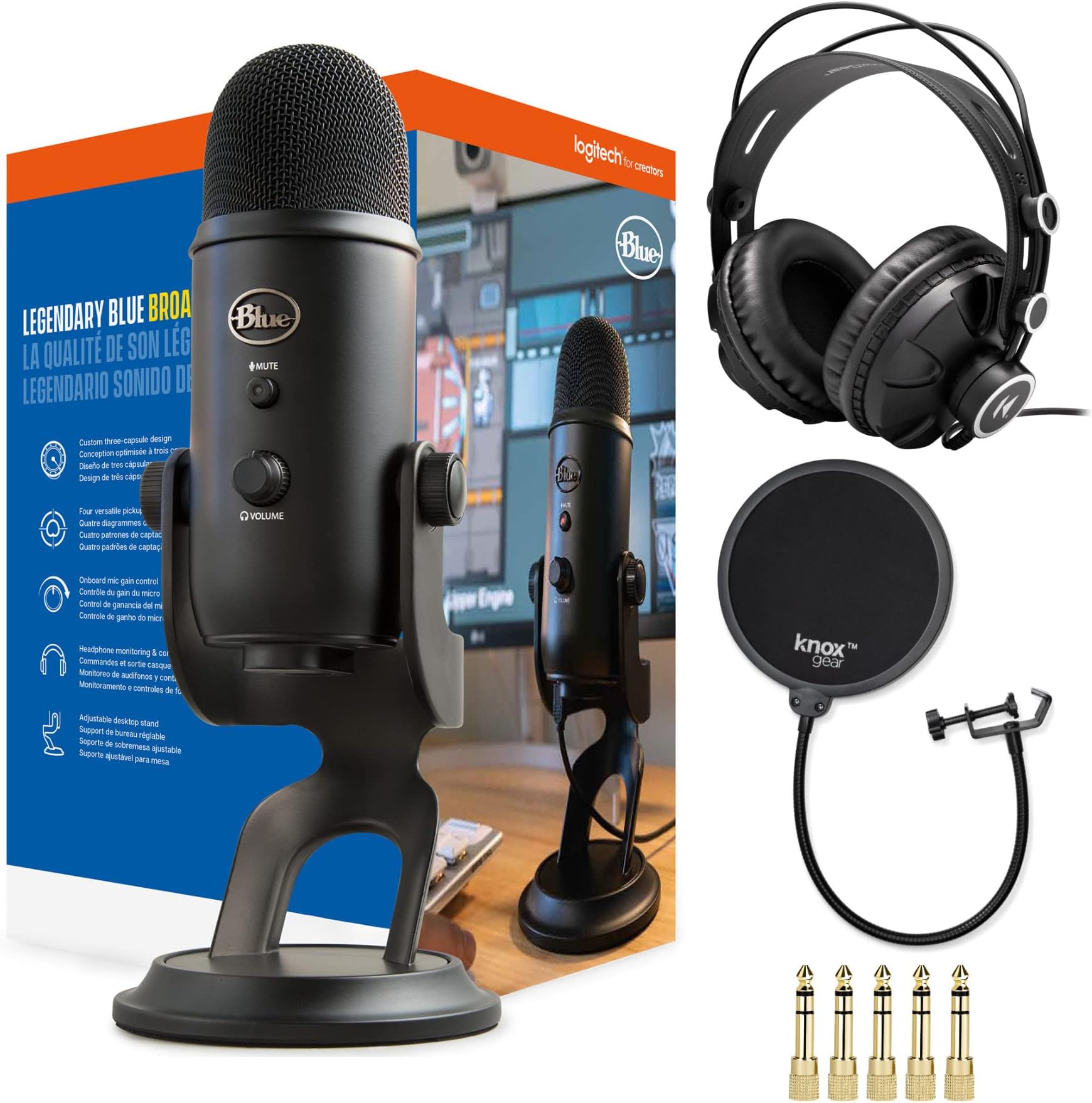 Amazon.com: Blue Yeti Microphone (Blackout) with Knox Boom Arm Stand ...
