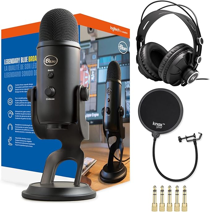 Amazon.com: Blue Microphones Yeti USB Microphone (Blackout) Bundle with ...