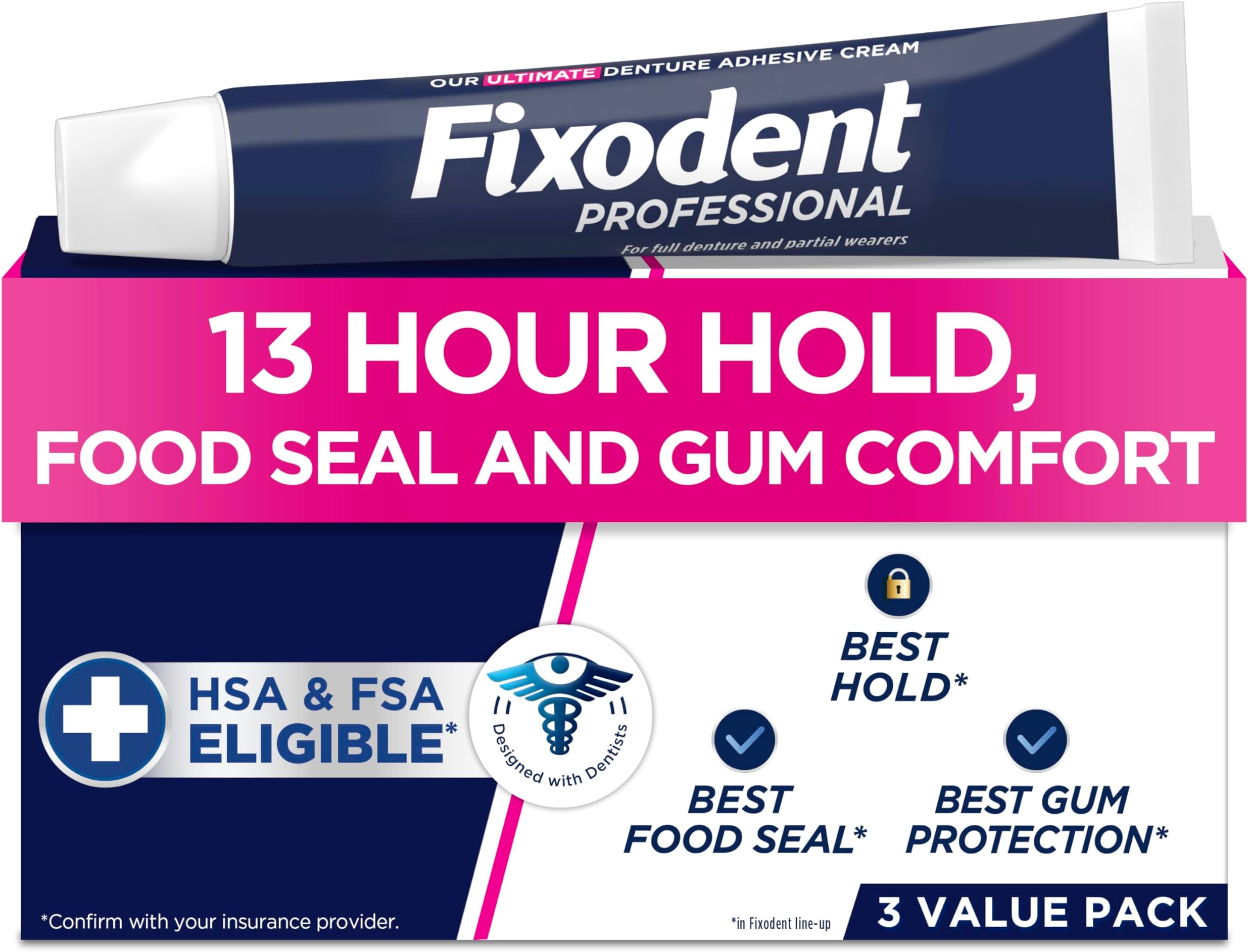 Amazon.com : Fixodent, Denture Adhesive Cream Professional, 1.8 Ounce ...