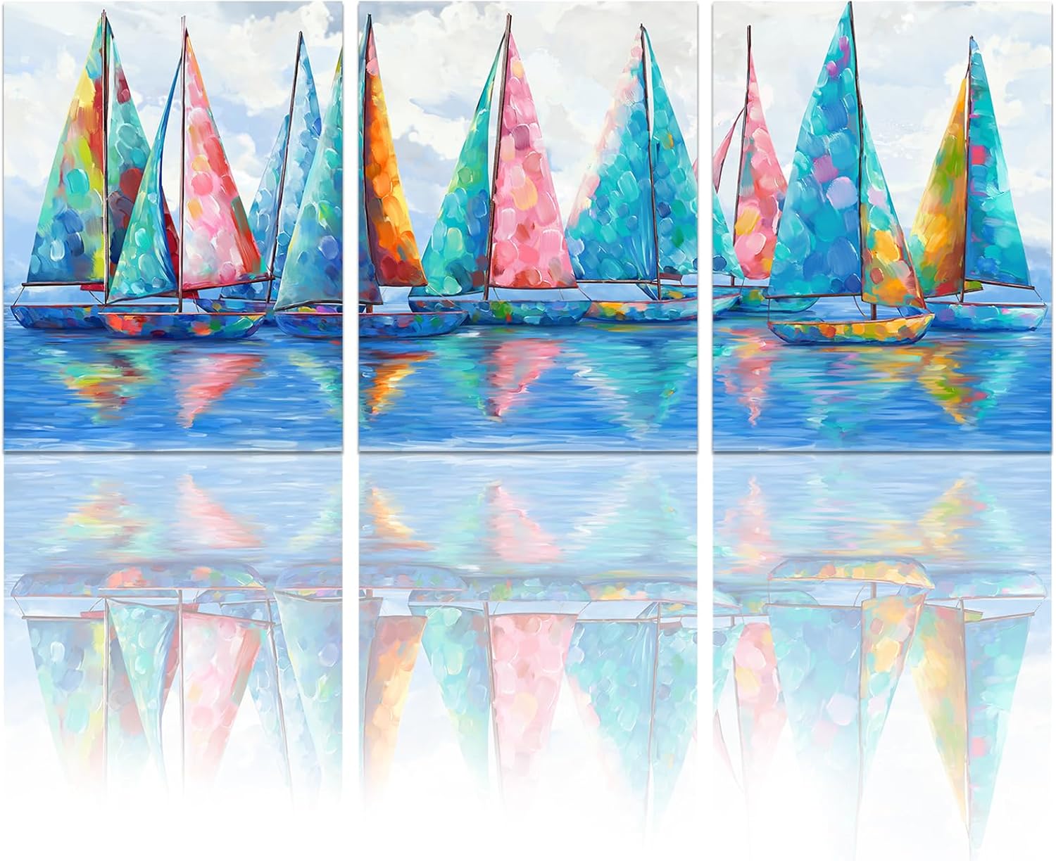 Amazon.com: sechars 3 Panels Sailboats Painting Wall Art Abstract ...