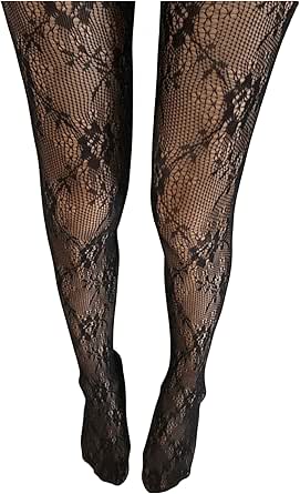 OYOANGLE Women's Flower Patterned Mesh Tights Hollow Out Footed Fishnet ...