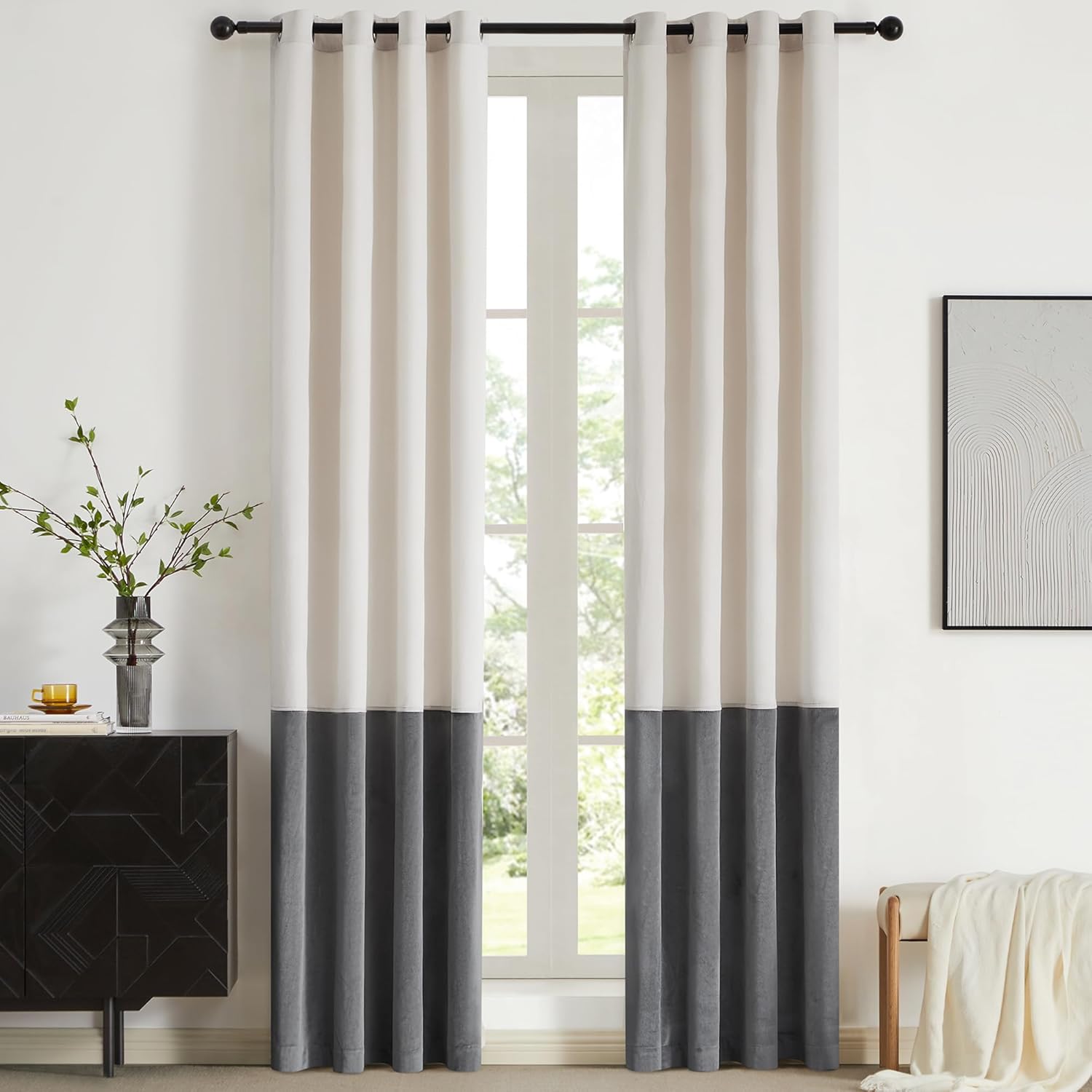 Amazon.com: BULBUL Color Block Window Curtains Panels 108 inches Long ...