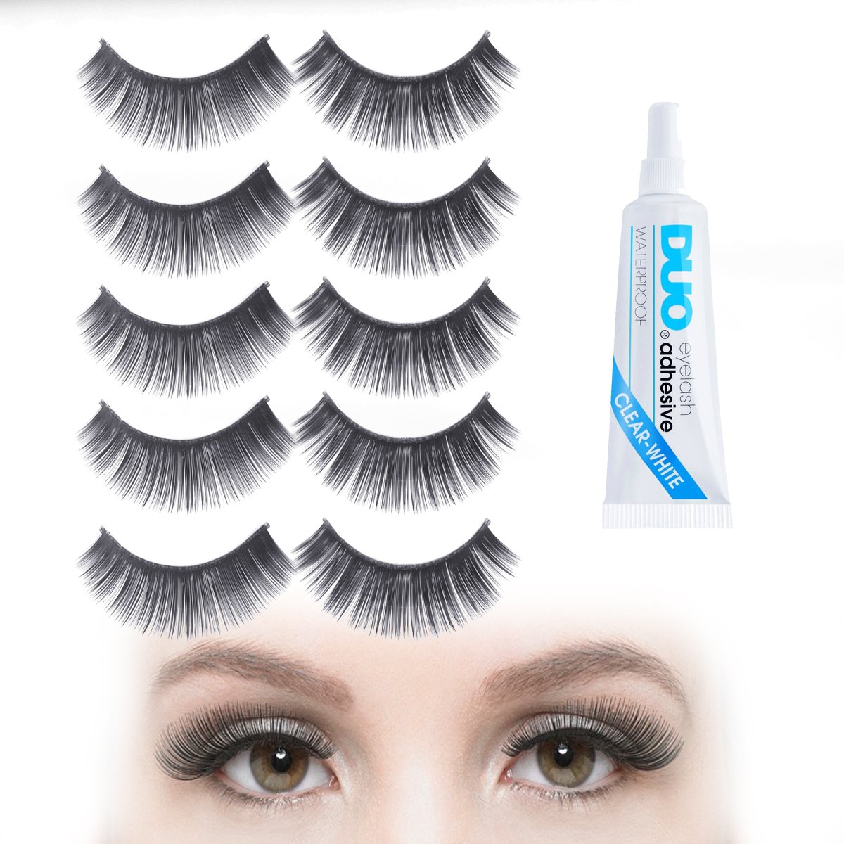 Amazon.com: Dramatic Makeup False Eyelash - 5 Pair Set with DUO Clear ...