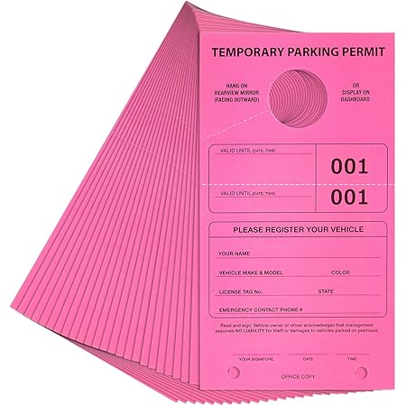 Amazon.com : Parking Permit Hang Tags, 100 Pack, Temporary Parking ...
