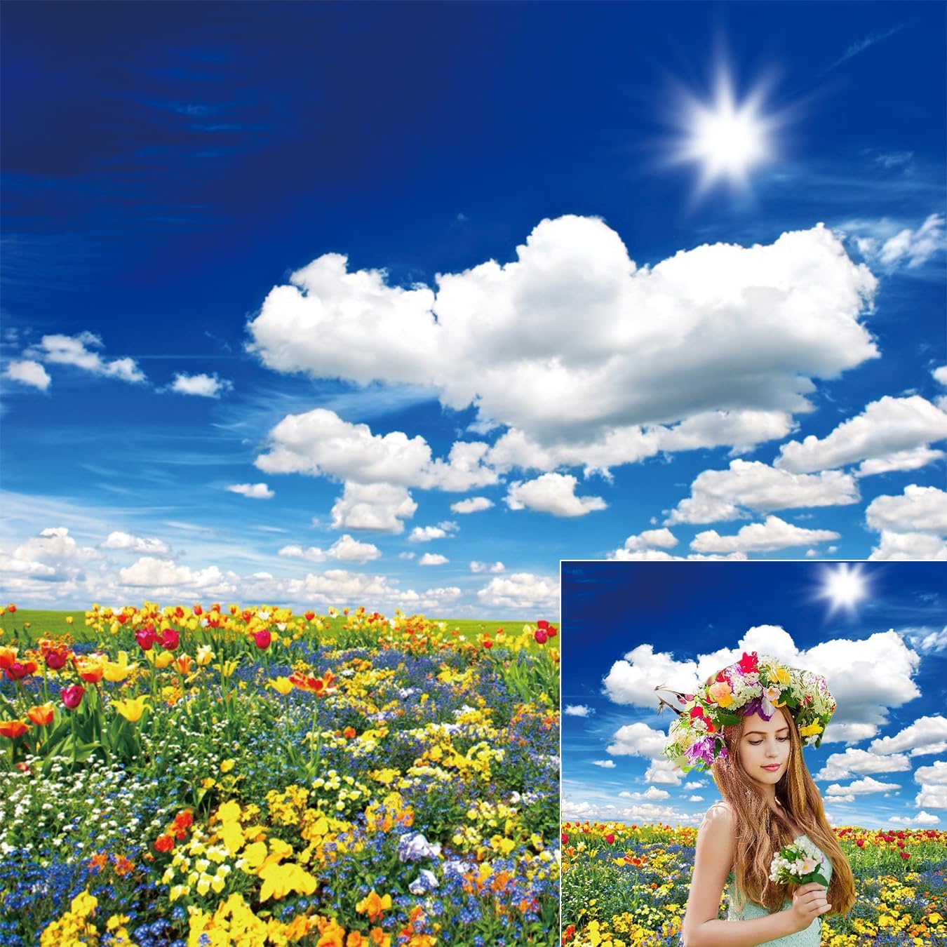 Amazon.com : Duluxykl Spring Backdrop for Photography 10x10ft Blue Sky ...