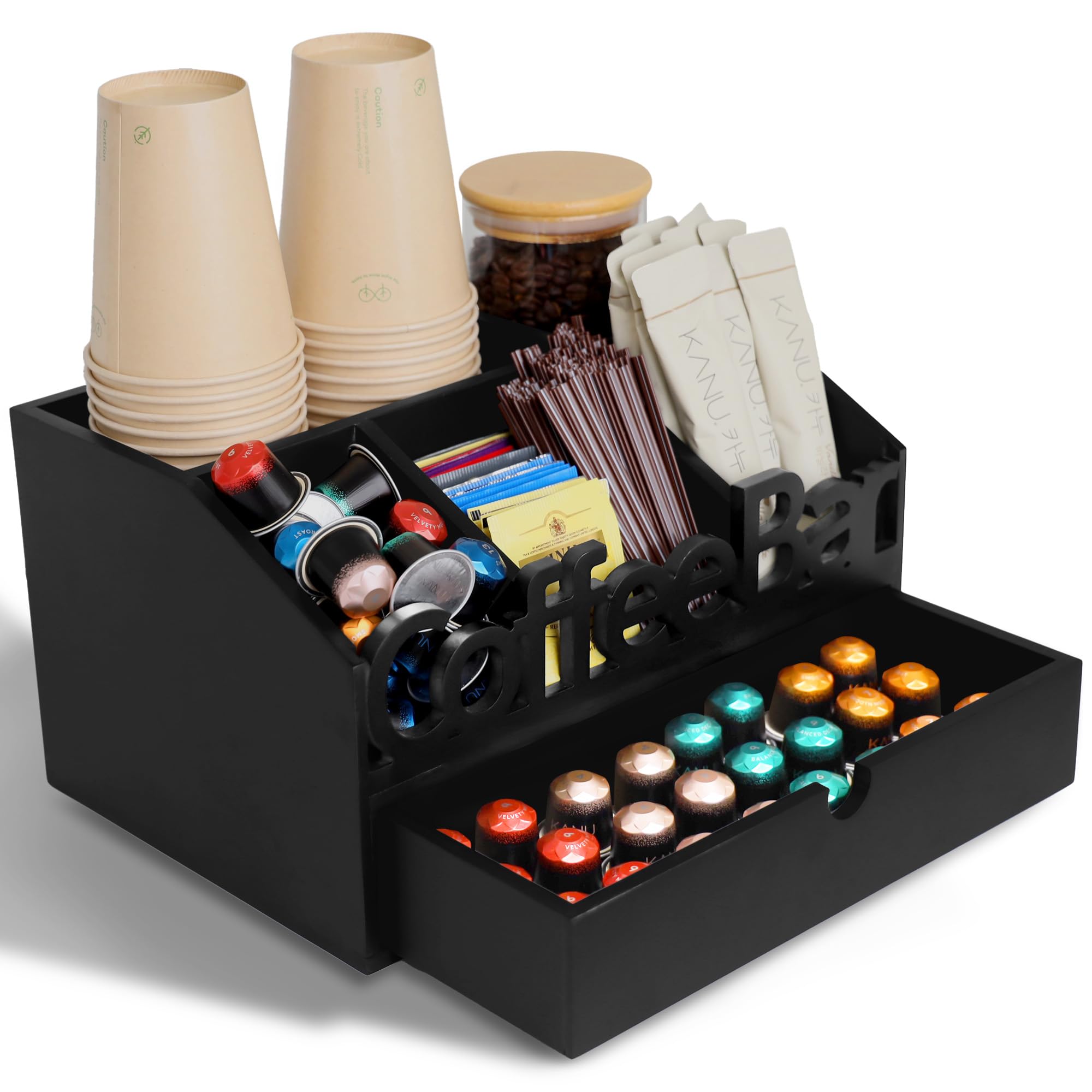 Amazon.com: Coffee Bar Organizer for Countertop - Wooden Coffee ...
