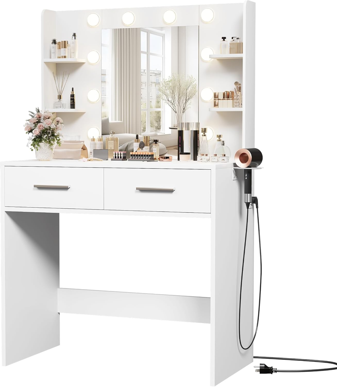 Amazon.com: Furmax Make up Vanity Desk with Mirror and Power Outlet ...