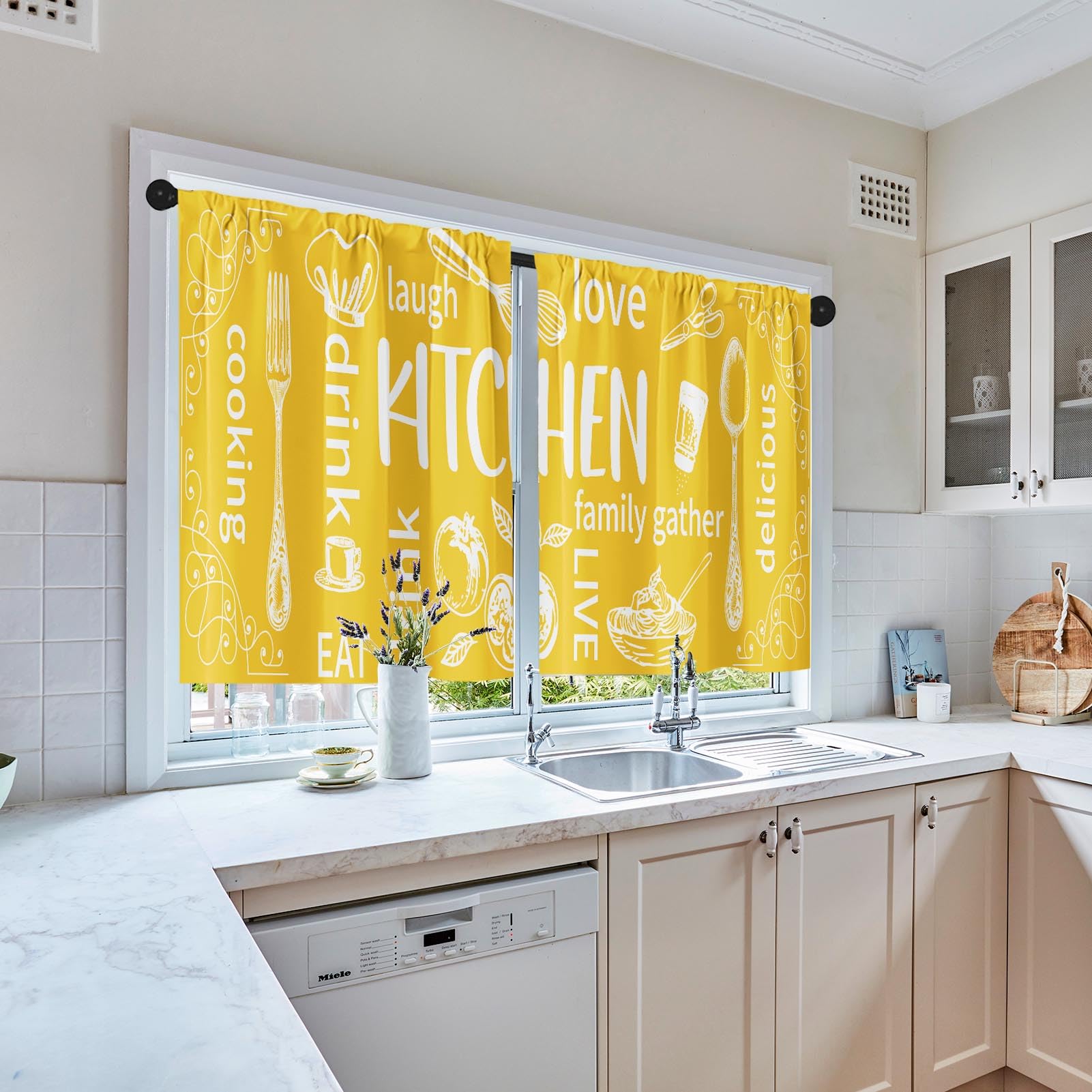 Modern Yellow Kitchen Curtains Lemon Bright Yellow Color Tier Kitchen