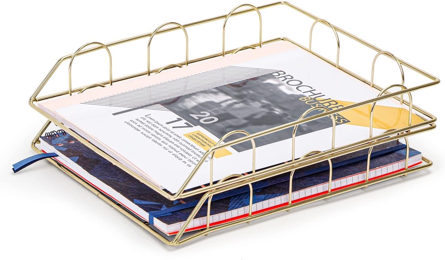 Blu Monaco Gold Stackable Letter Tray Set of 2 - Metal Wire Two Tier ...