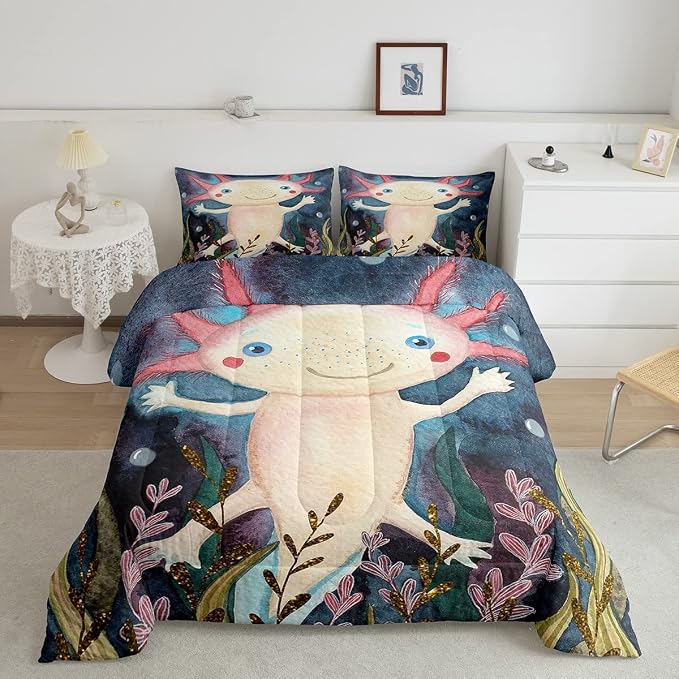 Amazon.com: Axolotl Comforter Set Cute Axolotl Bedding Set Kids Cartoon ...