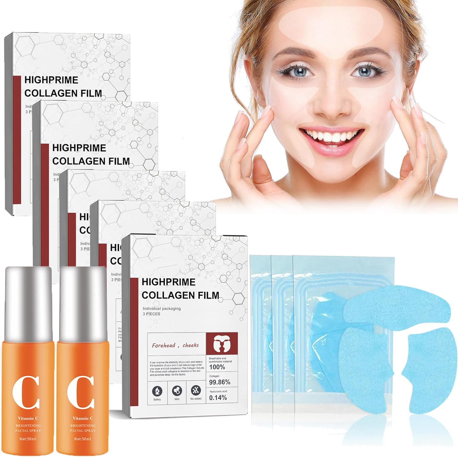 Nano Soluble Collagen Film, Velouria Collagen Mask Kit (Mask + Spray ...