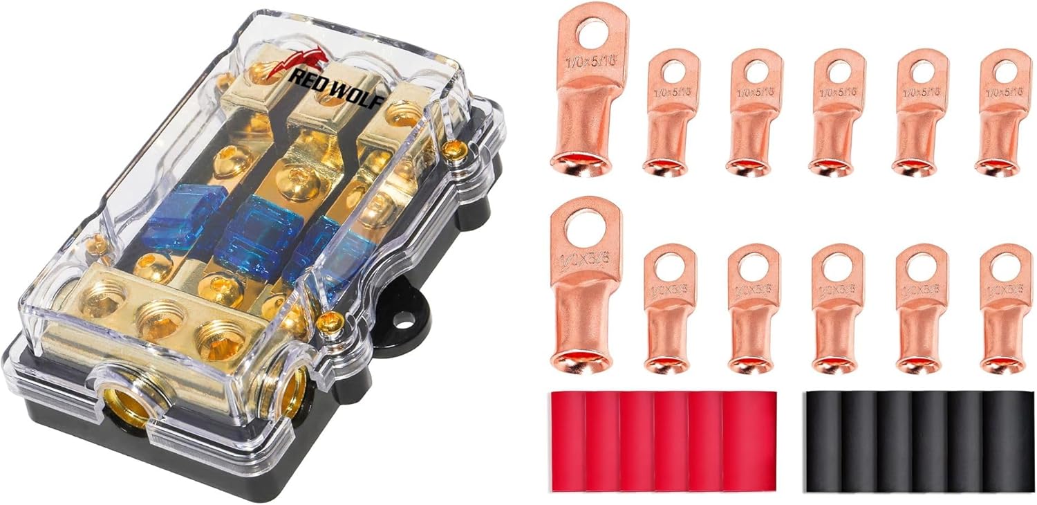 Amazon.com: RED WOLF 3 Way ANL Fuse Holder + 1/0 Gauge x 3/8" 5/16 ...