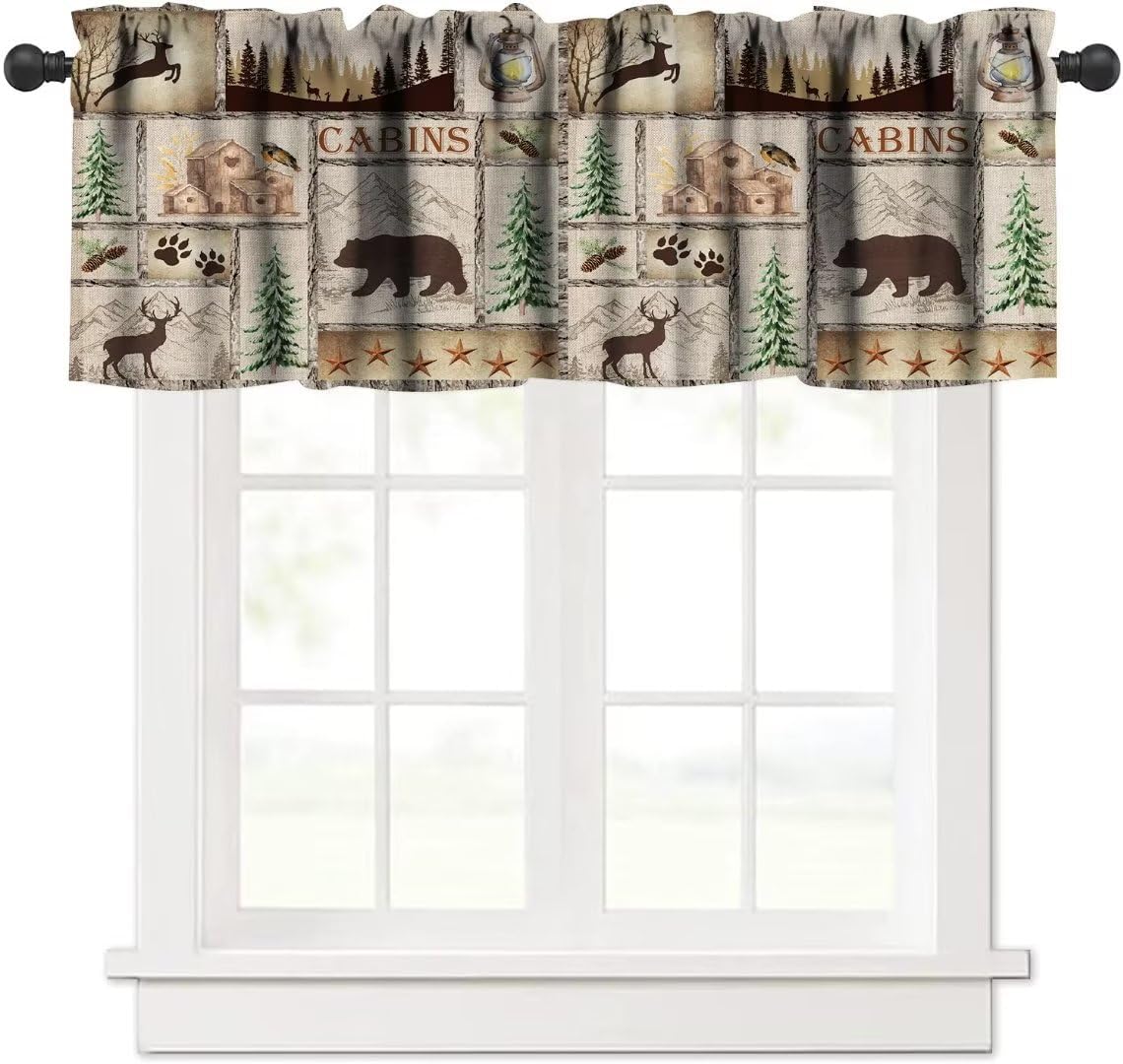 Amazon.com: JanJCurt Rustic Cabin Valance Curtain, Lake Country Lodge ...