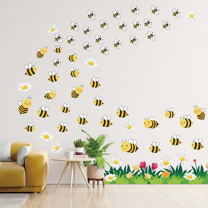 SUPERDANT Bee Wall Stickers and Decals Floral Grass Daisy Sticker Wall ...