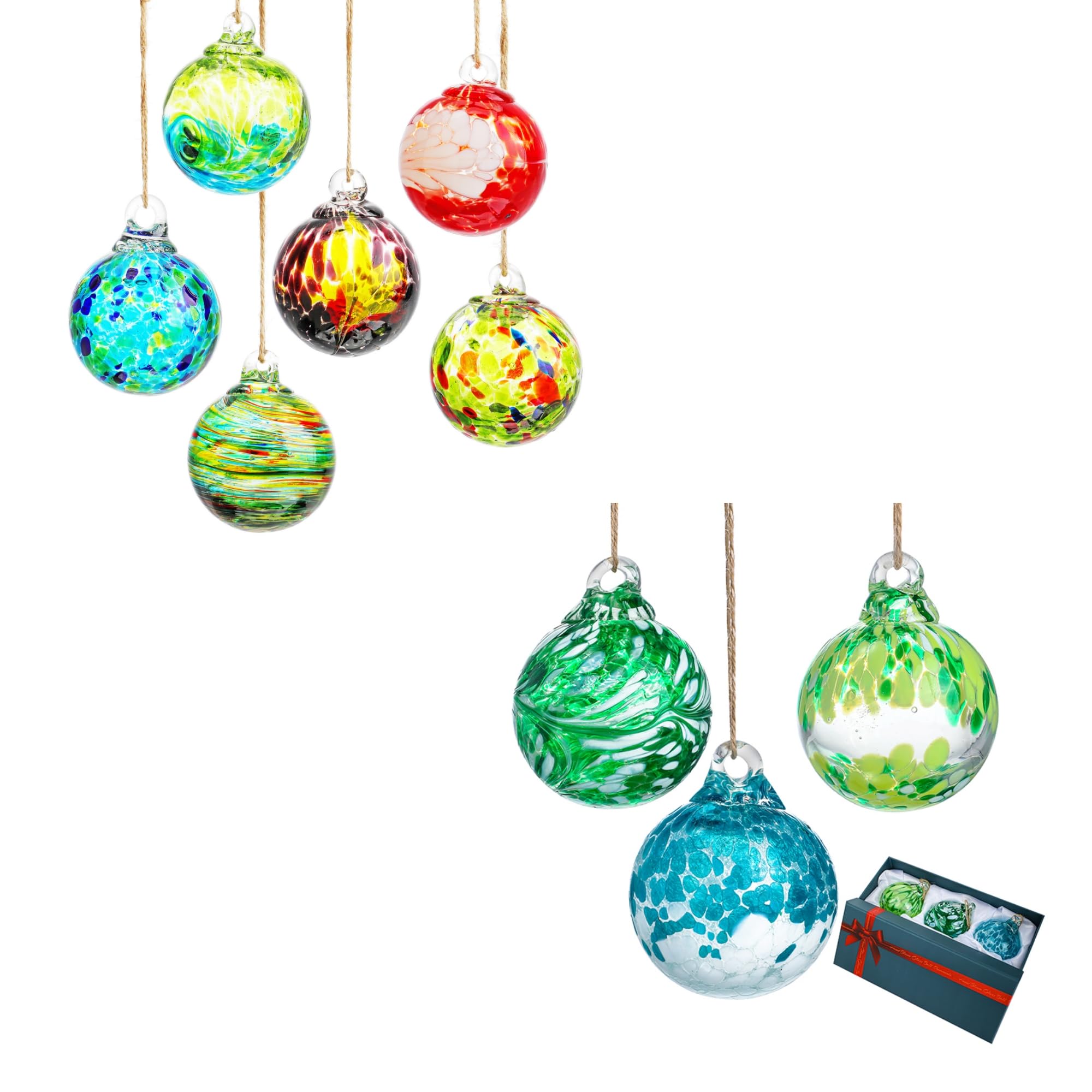 Amazon.com: 6pcs Hand-Blown Glass Ornaments Balls and 3pcs Hand Blown ...