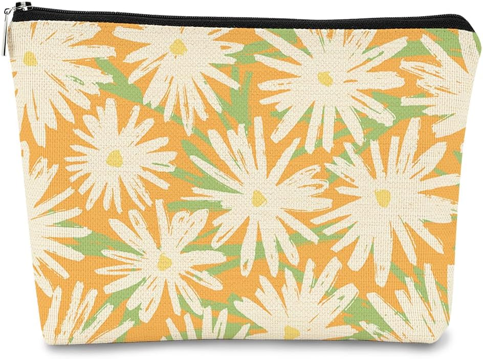 Amazon.com: BARPERY Floral Makeup Bag,Daisy Cosmetic Bag,Small Makeup ...