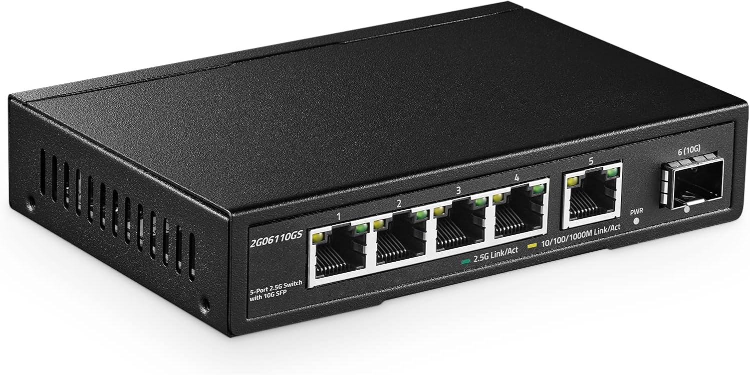 YuLinca Switch di rete 2,5G a 5 porte con SFP 10G, 5 porte 2,5GBASE-T, compatibile con ...
