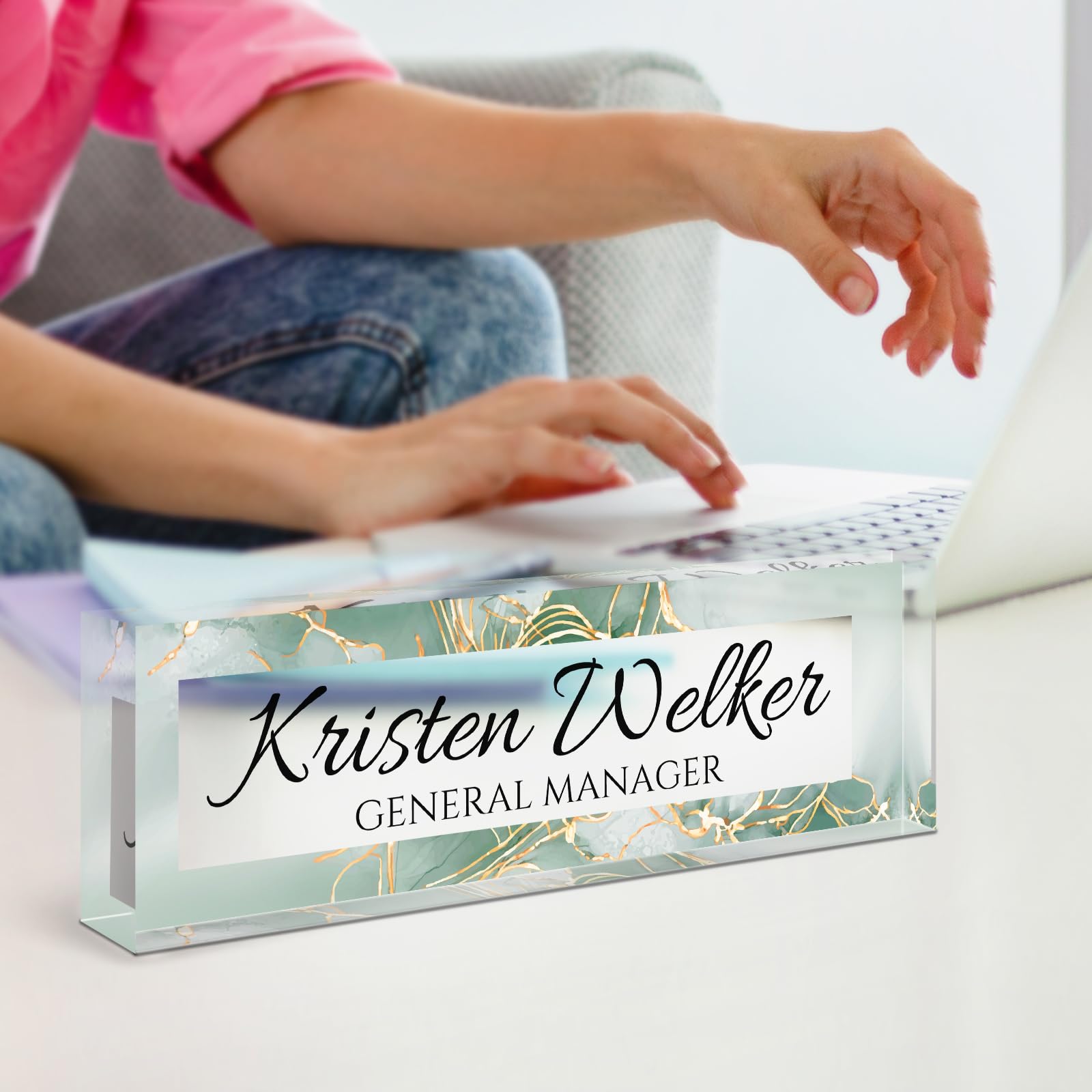 Desk Name Plate Personalized Acrylic - Custom Office Decor With Wood ...