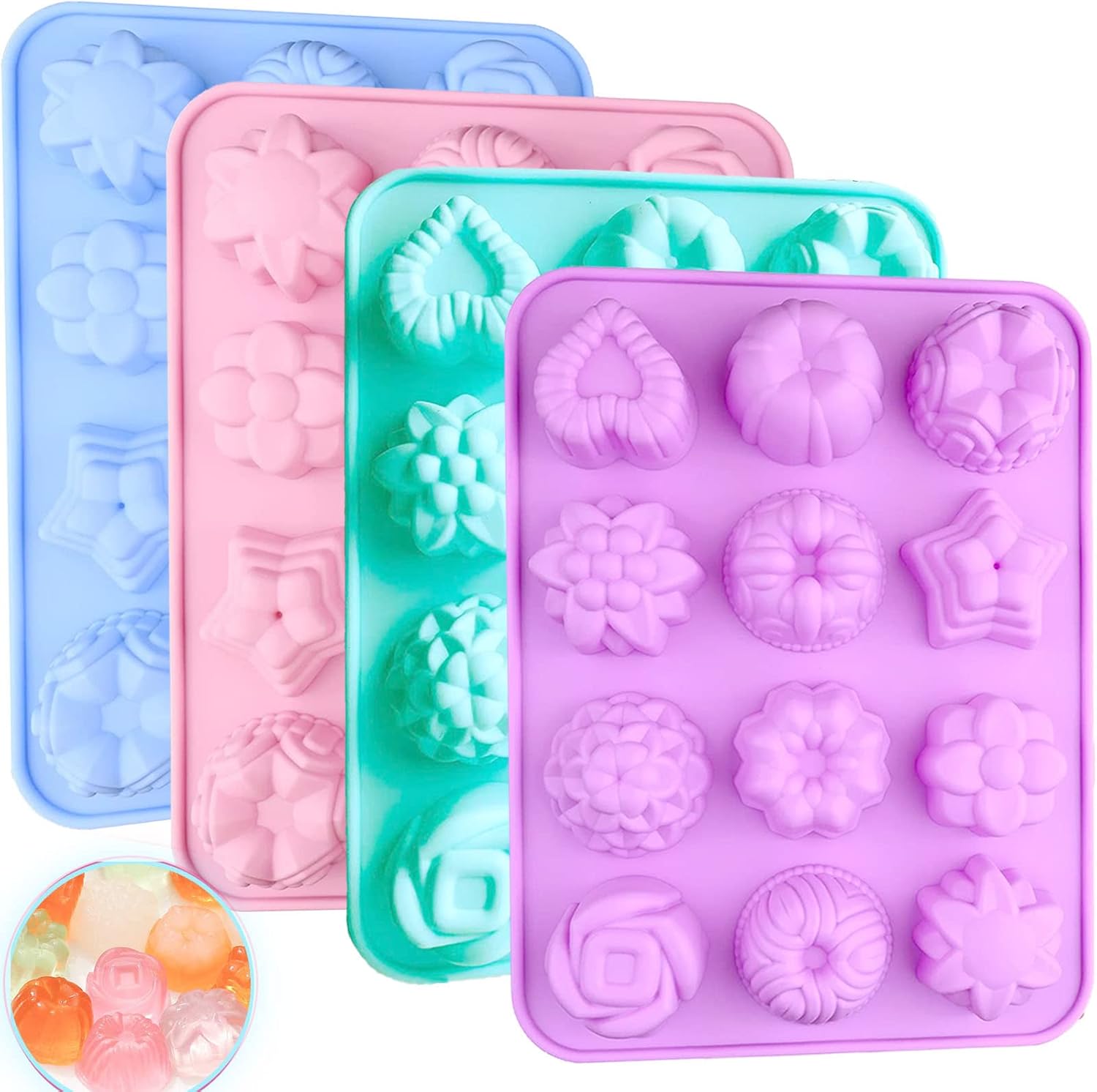 Amazon.com: 4 Pcs Flower Silicone Soap Molds-12 Cavities for Soap ...