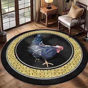 Amazon.com: Soyalie Black Round Rooster Rugs 3ft Vintage Farmhouse ...