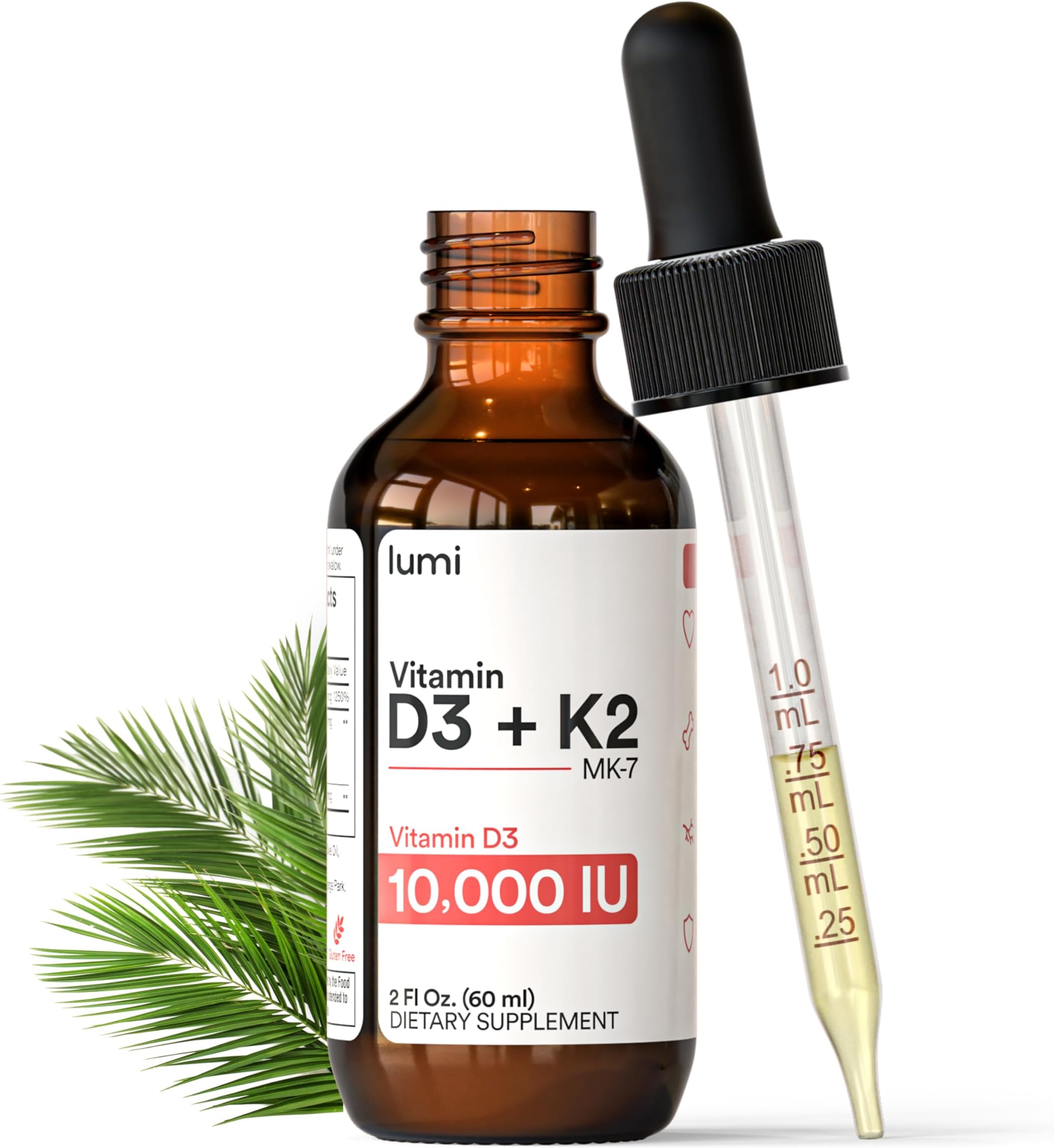 Amazon.com: lumi Vitamin D3 K2 MK7 w Palm MCT Oil - 10000 IU D3, 200 ...