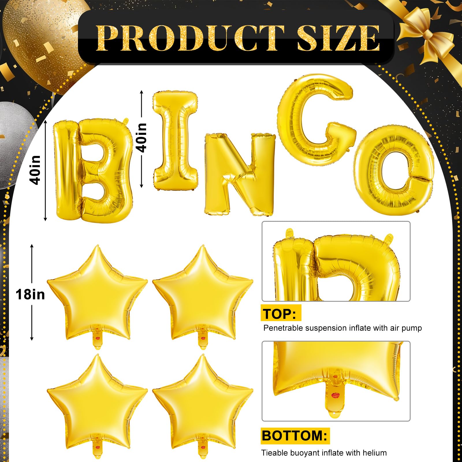 Snapklik.com : 11 Pcs 40 Inch Giant Gold BINGO Balloons Including 5 Pcs ...