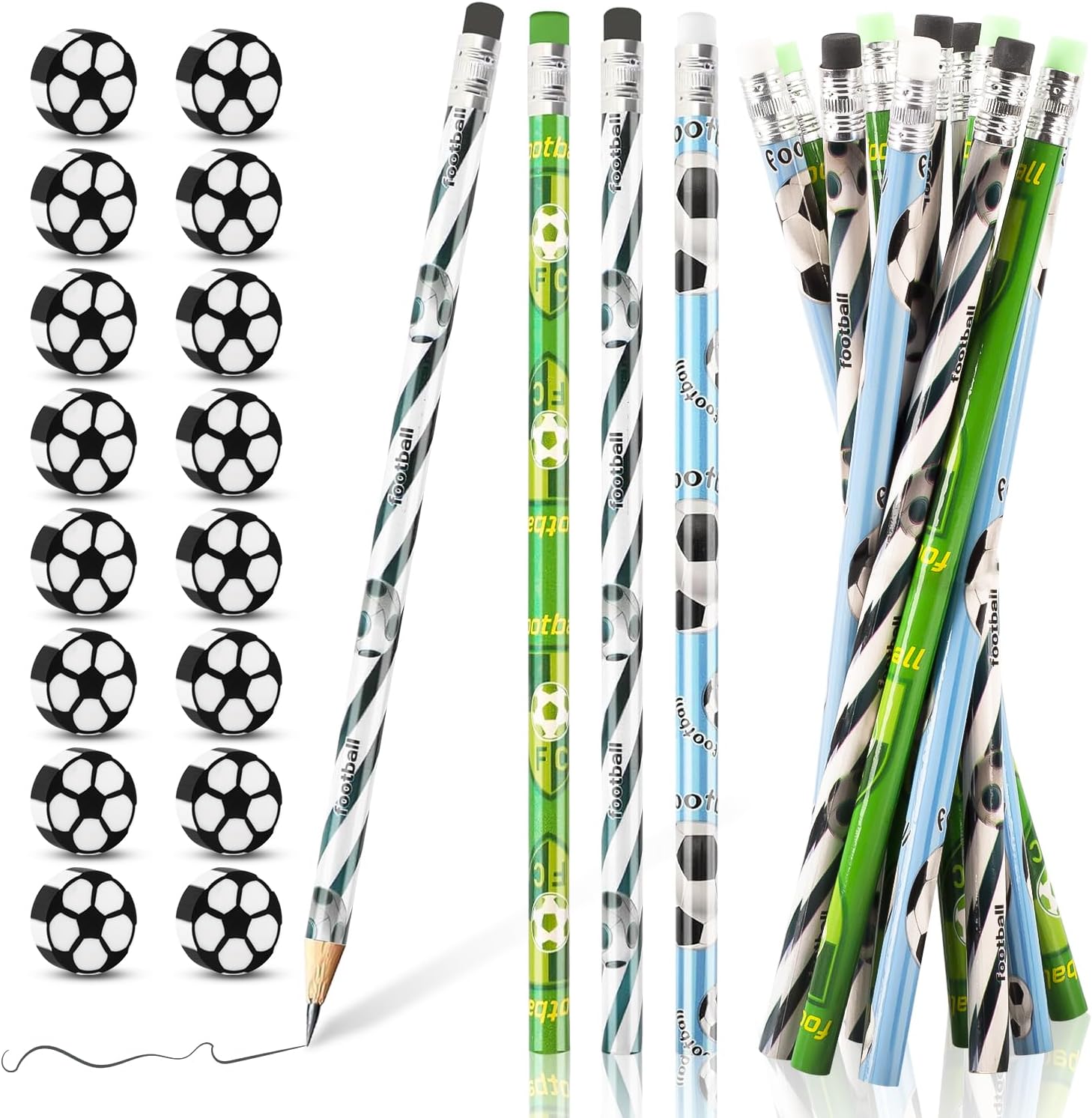 Fizdoqg Pack of 24 Football Pencils with 24 Football Erasers Football ...