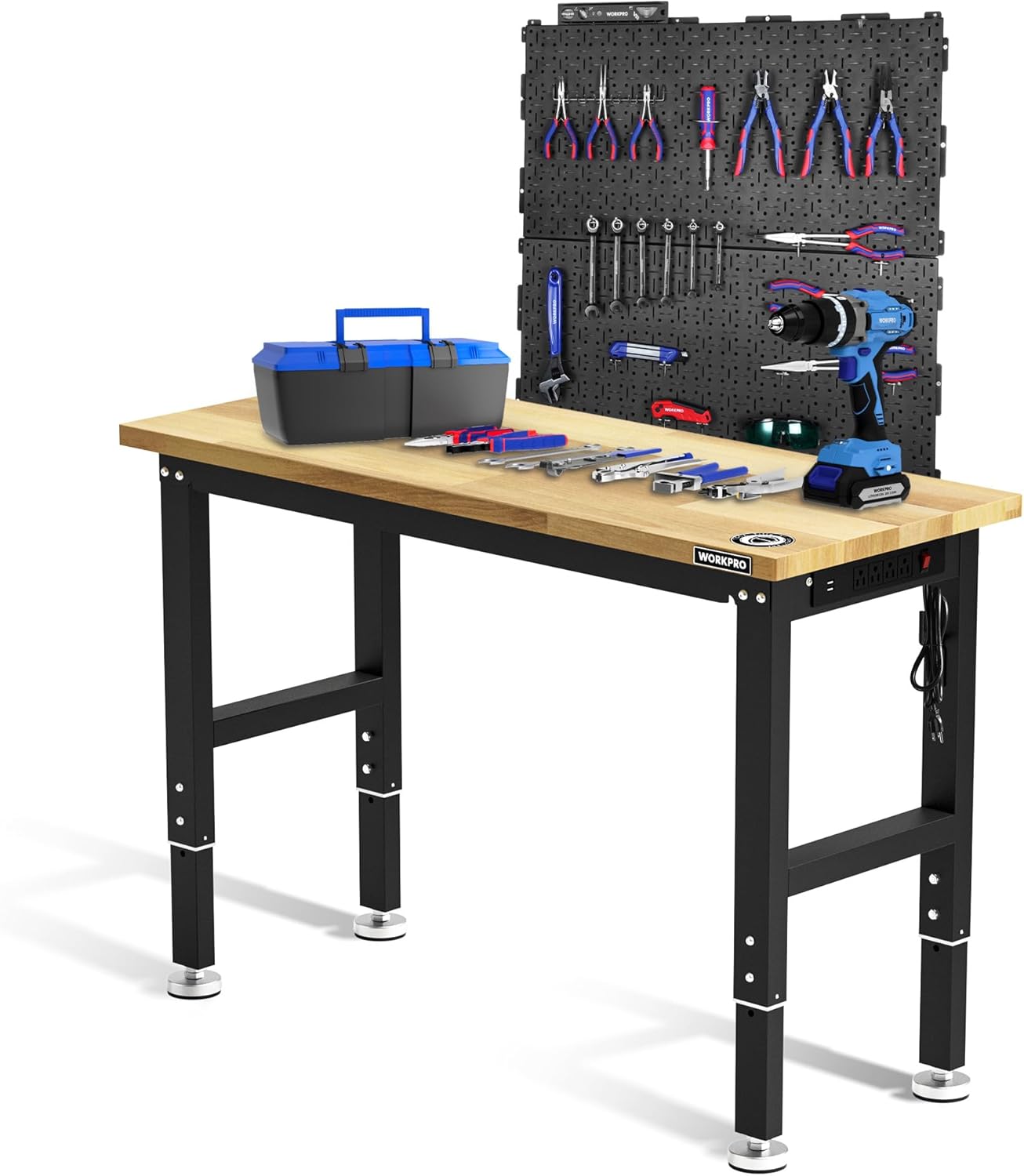 WORKPRO 48" Adjustable Workbench with 2 Pack 16”x 32” Metal Pegboard ...