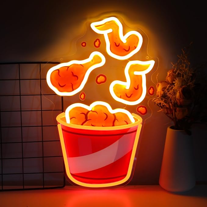Fried Chicken Neon Sign, Chicken Led Light USB Powered Dimmable LED ...