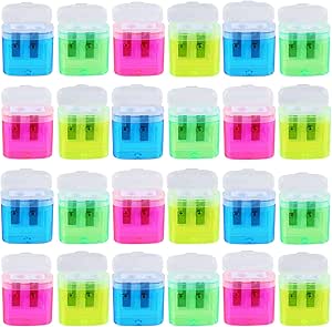 24 Pack Pencil Sharpeners with Lid, Compact Dual-Hole Manual Pencil ...