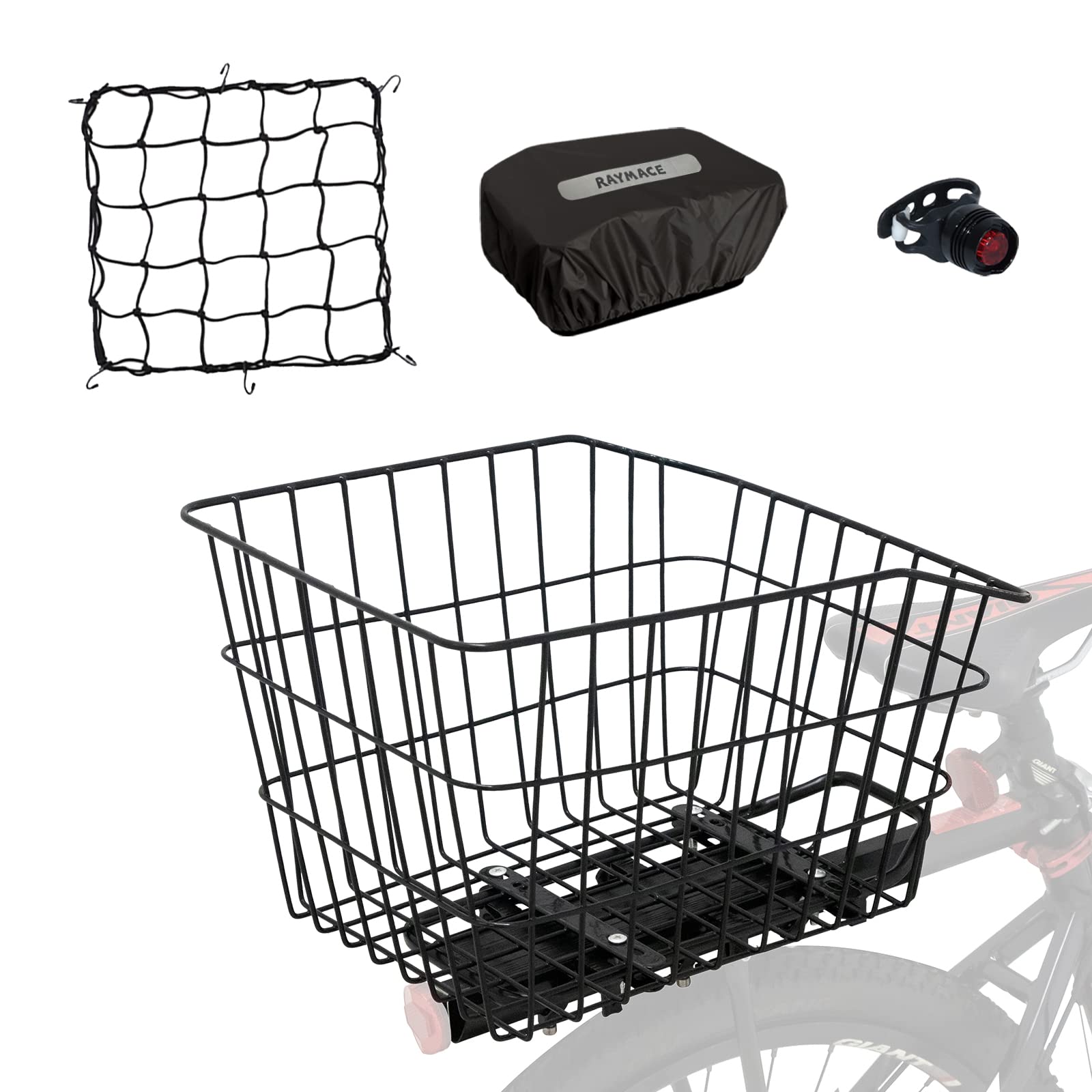 RAYMACE Rear Bike Basket with Waterproof Cover and Cargo Net,Bicycle ...