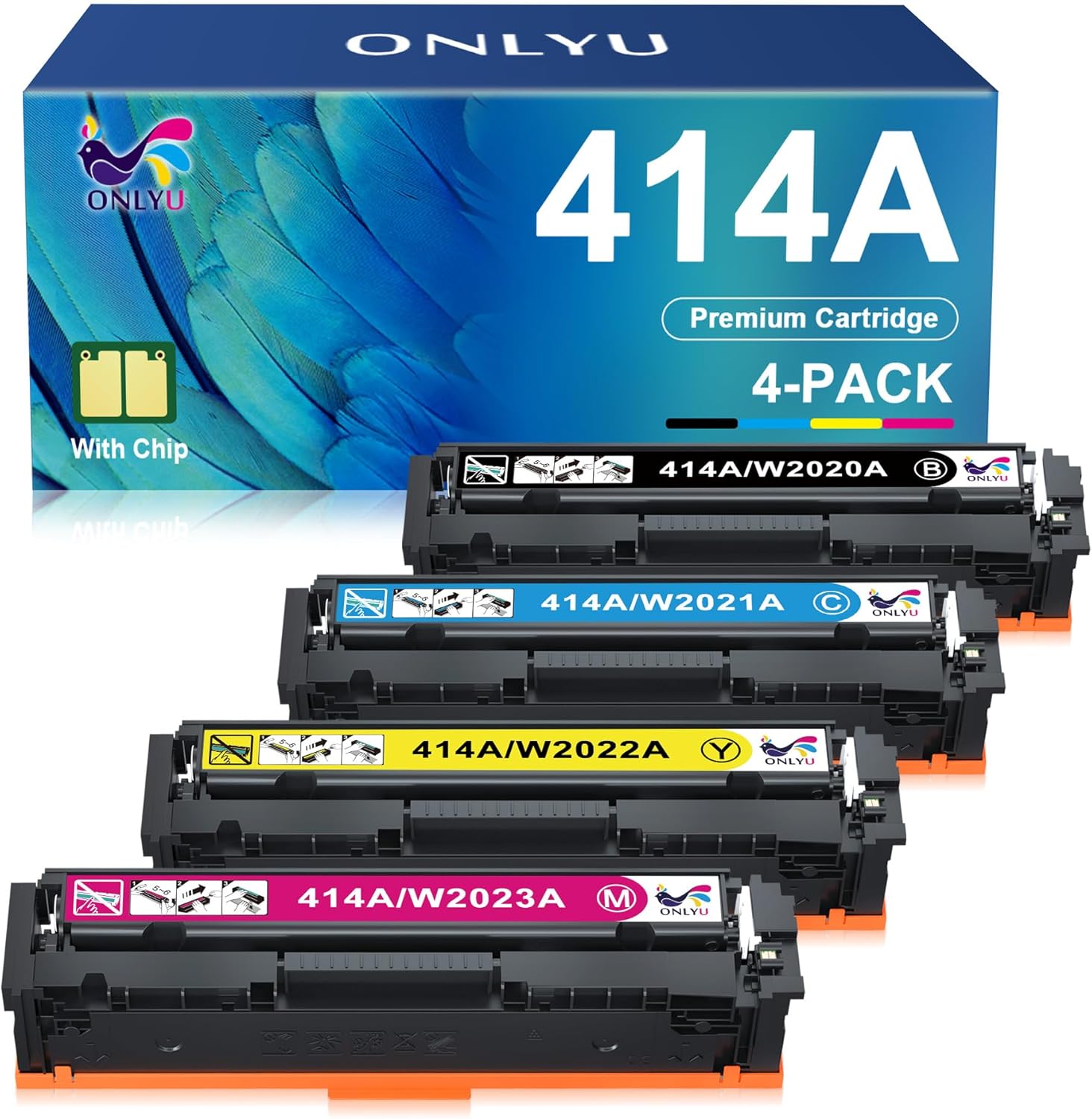 414A Toner Cartridges 4 Pack with Chip Replacement for HP 414A W2020A ...