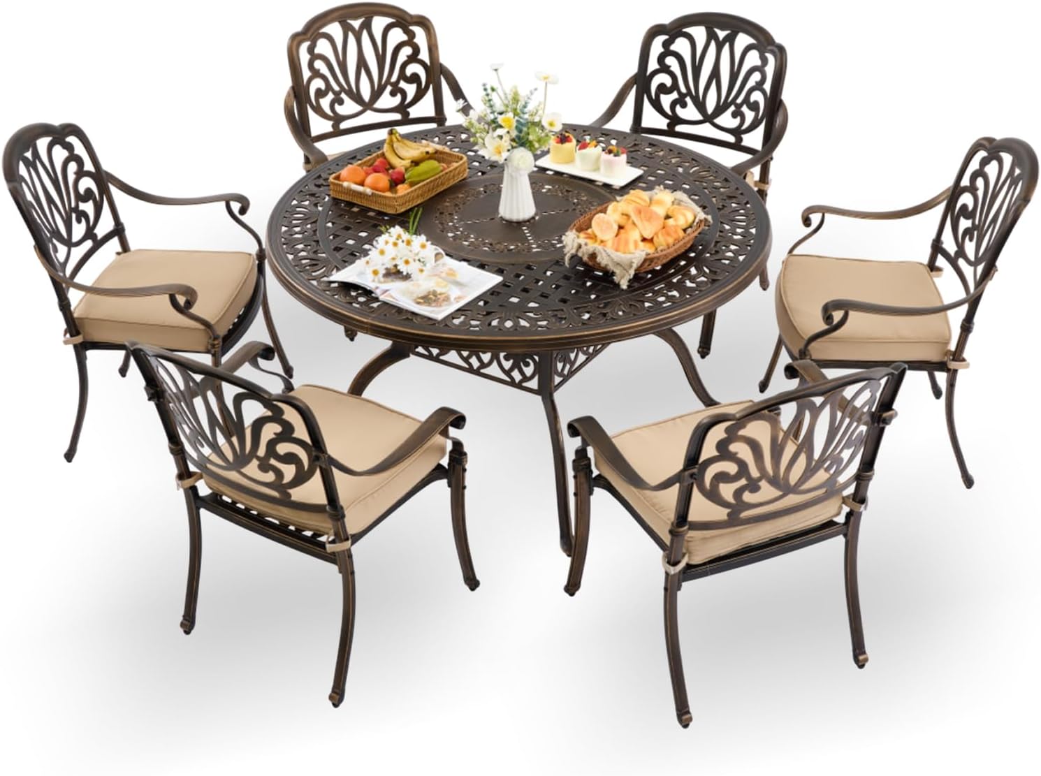 Amazon.com: AIWOEN 7-Piece Cast Aluminum Patio Furniture, Outdoor ...