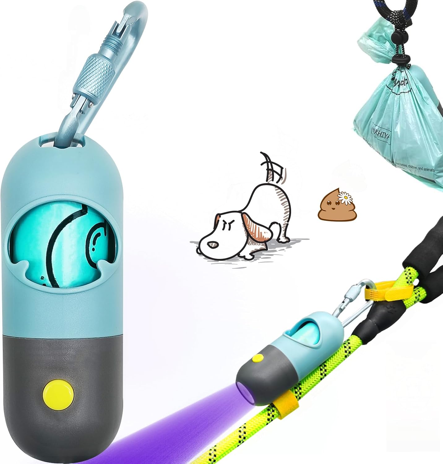 Amazon.com: YUCHIYA Dog Poop Bags Holder with UV Flashlight with 1 Roll ...
