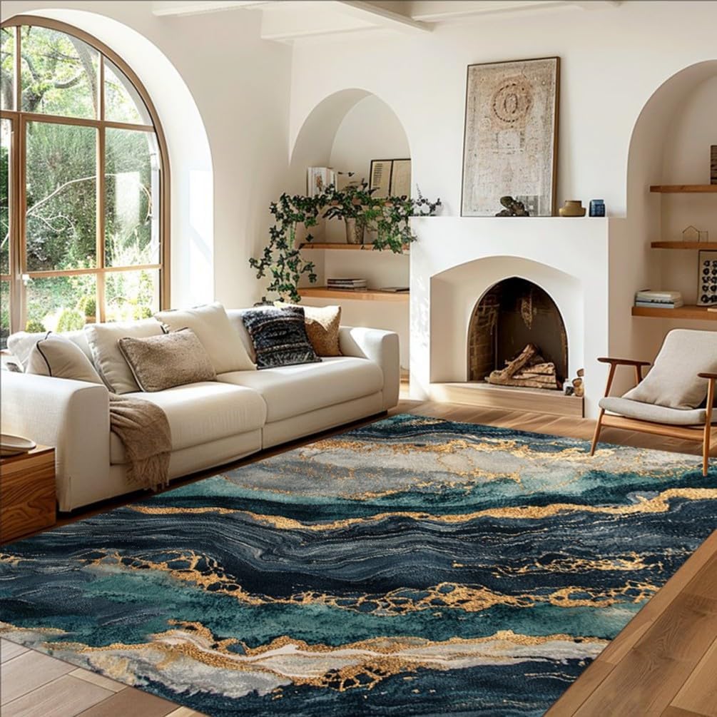 Amazon.com: Ultra Soft Wool Elegant Luxury Area Rug 6x9 Navy Blue Teal ...