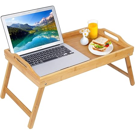 Amazon.com - Bamboo Bed Tray Table, Large Breakfast Tray - 21.7x14 Inch ...