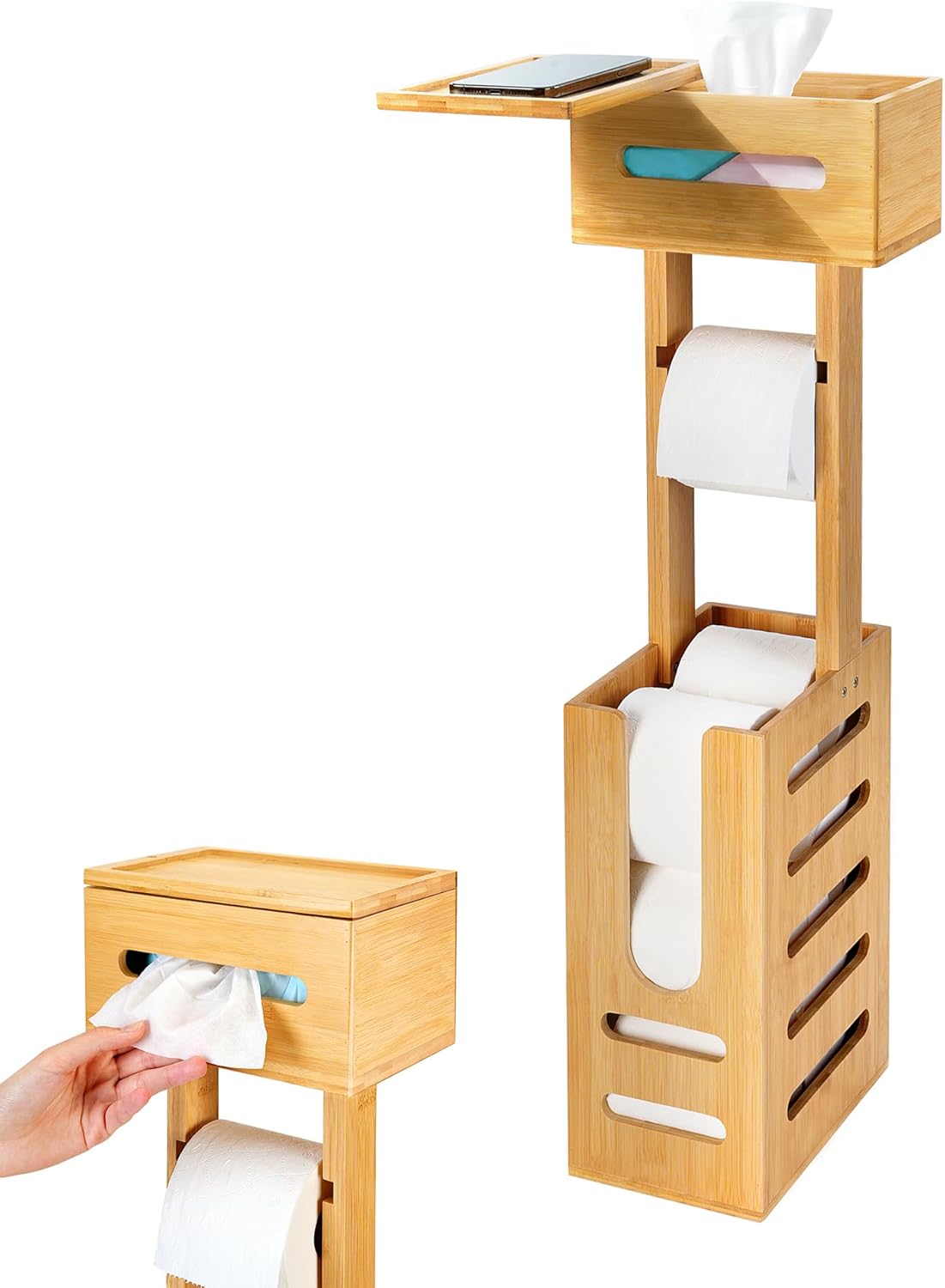 Amazon.com: YITOBA Bamboo Toilet Paper Holder Stand, Stable Free ...
